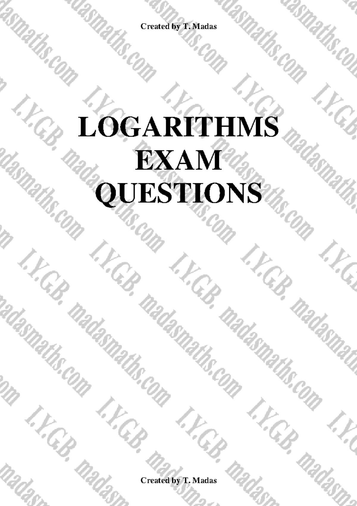 Logarithms exam questions - Education Arts - KU - Studocu