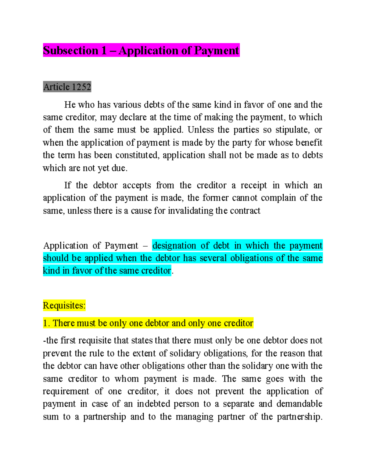 Subsections of obli and contracts - Subsection 1 – Application of ...