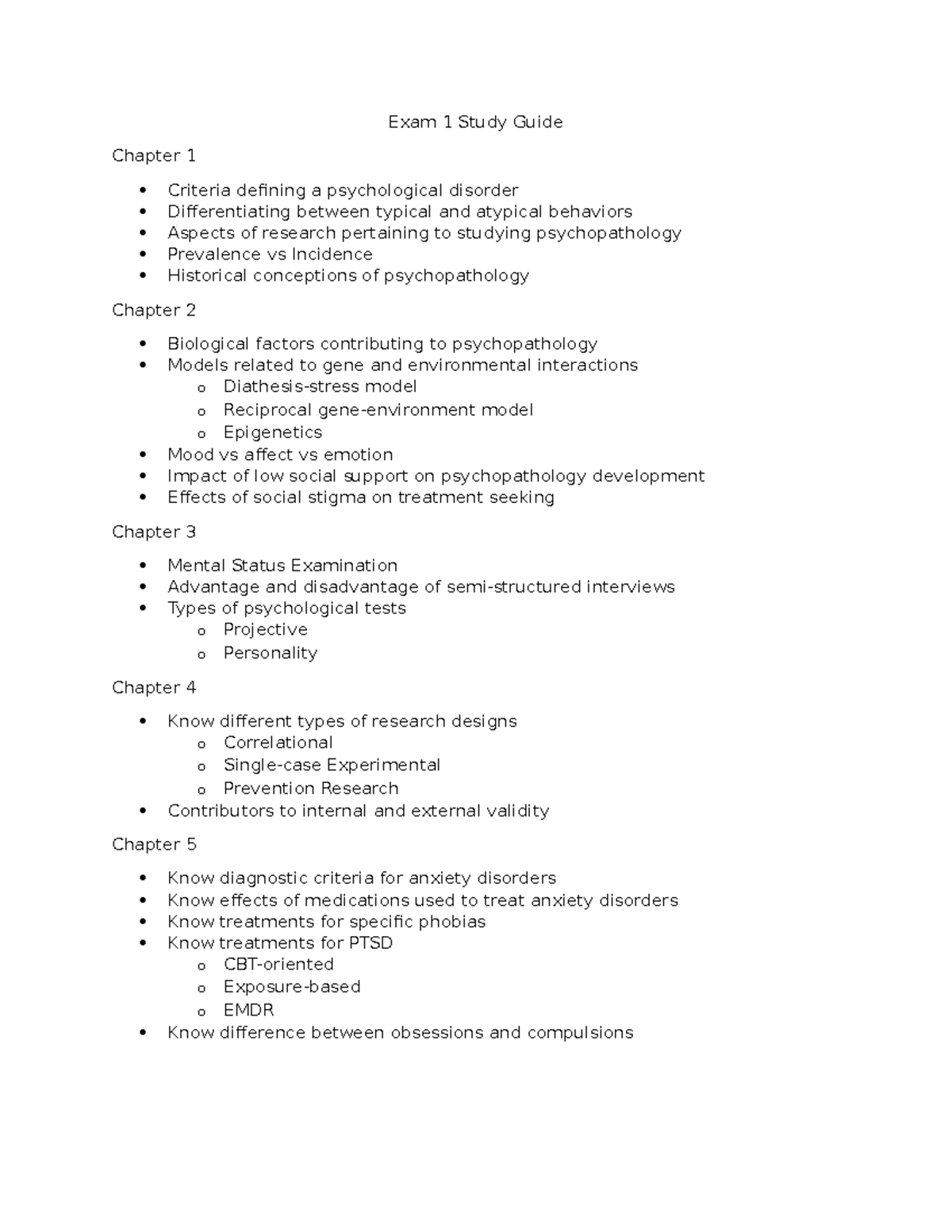 Exam 1 Study Guide - Exam 1 Study Guide Chapter 1 Criteria defining a ...