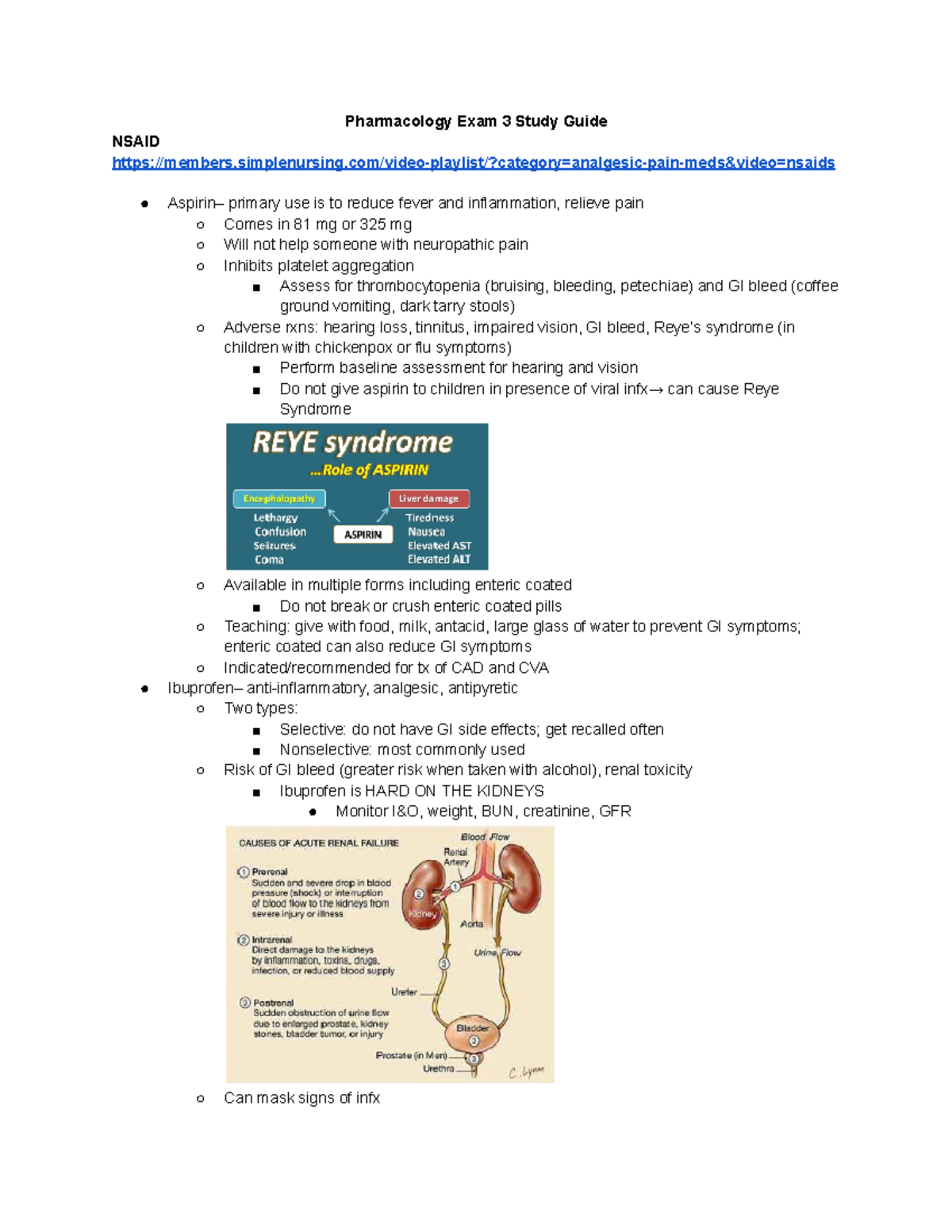 Pharm test 3 study guide - Pharmacology Exam 3 Study Guide NSAID - Studocu