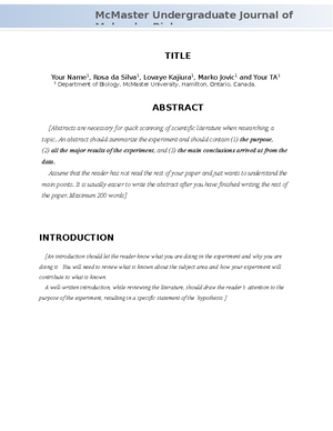 Formal Lab Report - Bio 1A03 - McMaster - Studocu