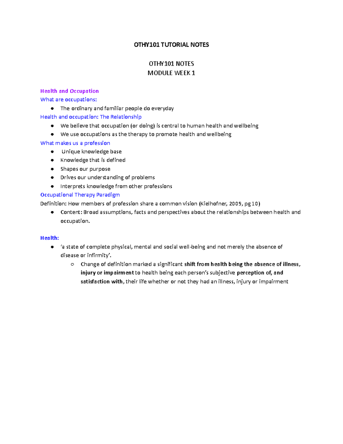 OTHY101 Tutorial Notes - OTHY101 TUTORIAL NOTES OTHY101 NOTES MODULE ...