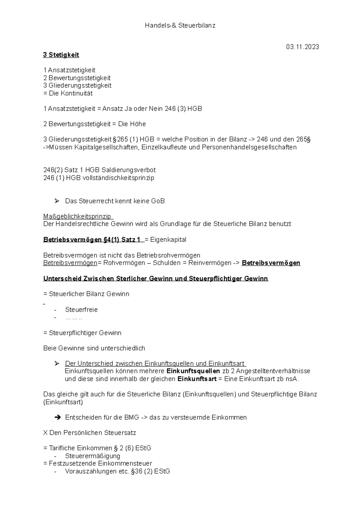 Handels-&Steuerbilanzen 03 - Handels-& Steuerbilanz 03. 3 Stetigkeit 1 ...