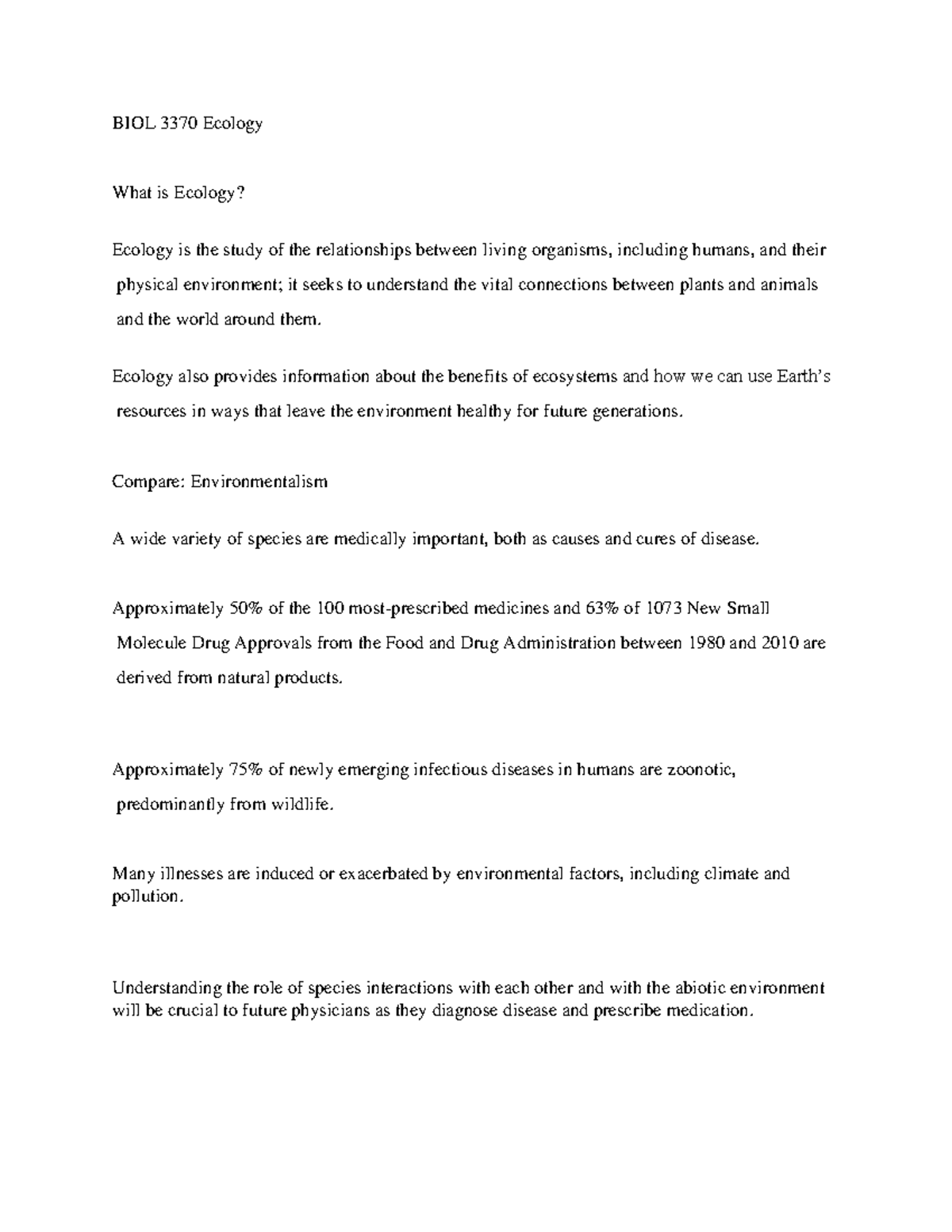 Ecology chapter 1, Skeletons - BIOL 3370 Ecology What is Ecology ...