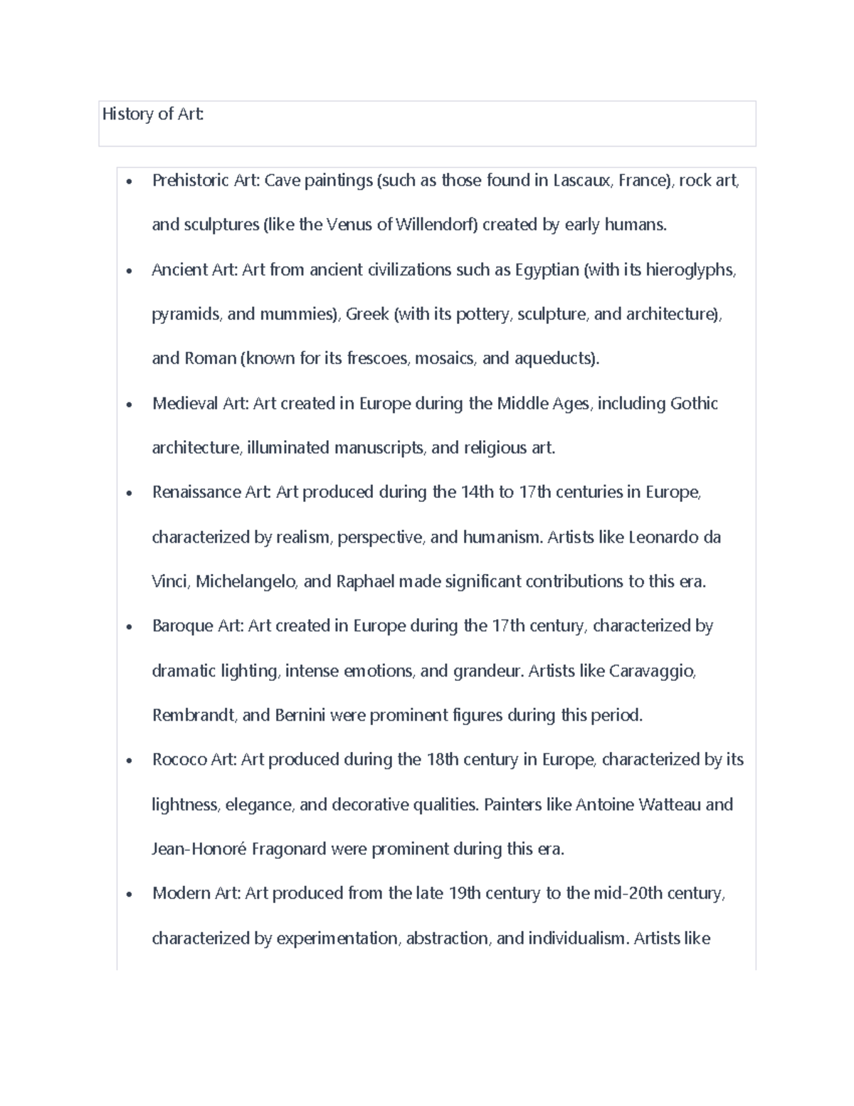 History of Art Notes - History of Art: • Prehistoric Art: Cave ...