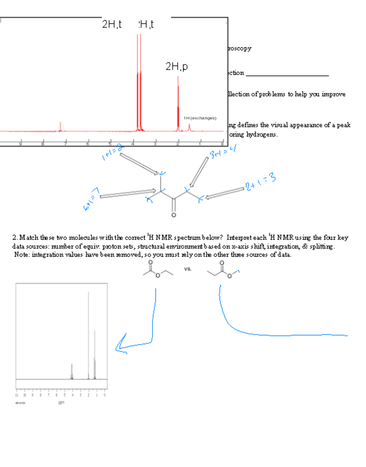 Recitation for NMR Spectroscopy recItation - Recitation Problems for 1 H NMR Spectroscopy Name ...