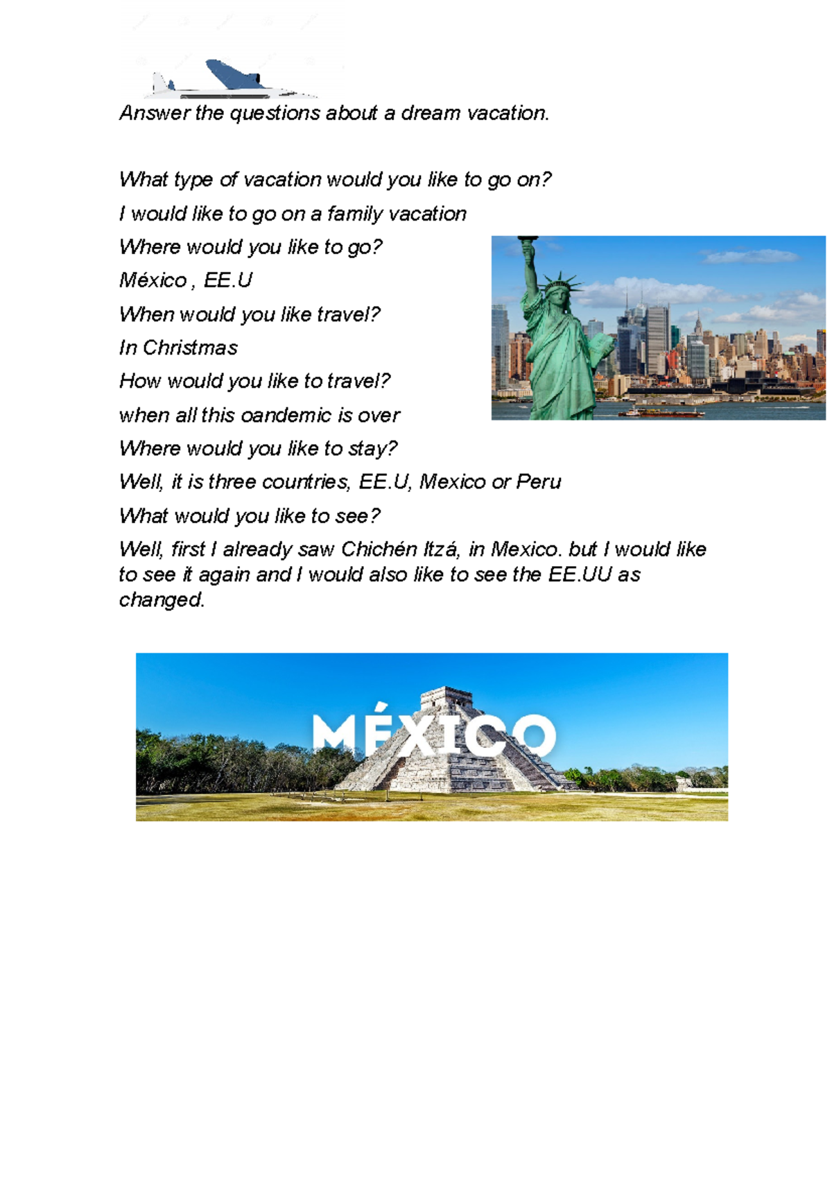 Answer the questions about a dream vacation - jailer roman - Ingles II ...