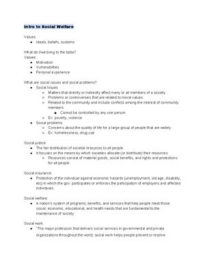 SW 222 - Exam 2 - SW 222 Section 002 - Social Work 222: Exam 2 Contents ...