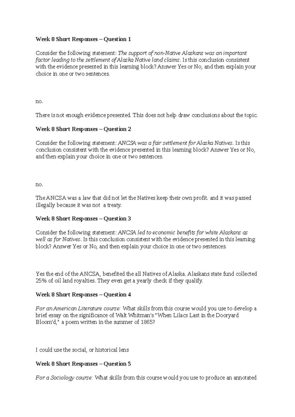 Antonio Standfield HIS 200 Applied History - Week 8 Short Responses ...