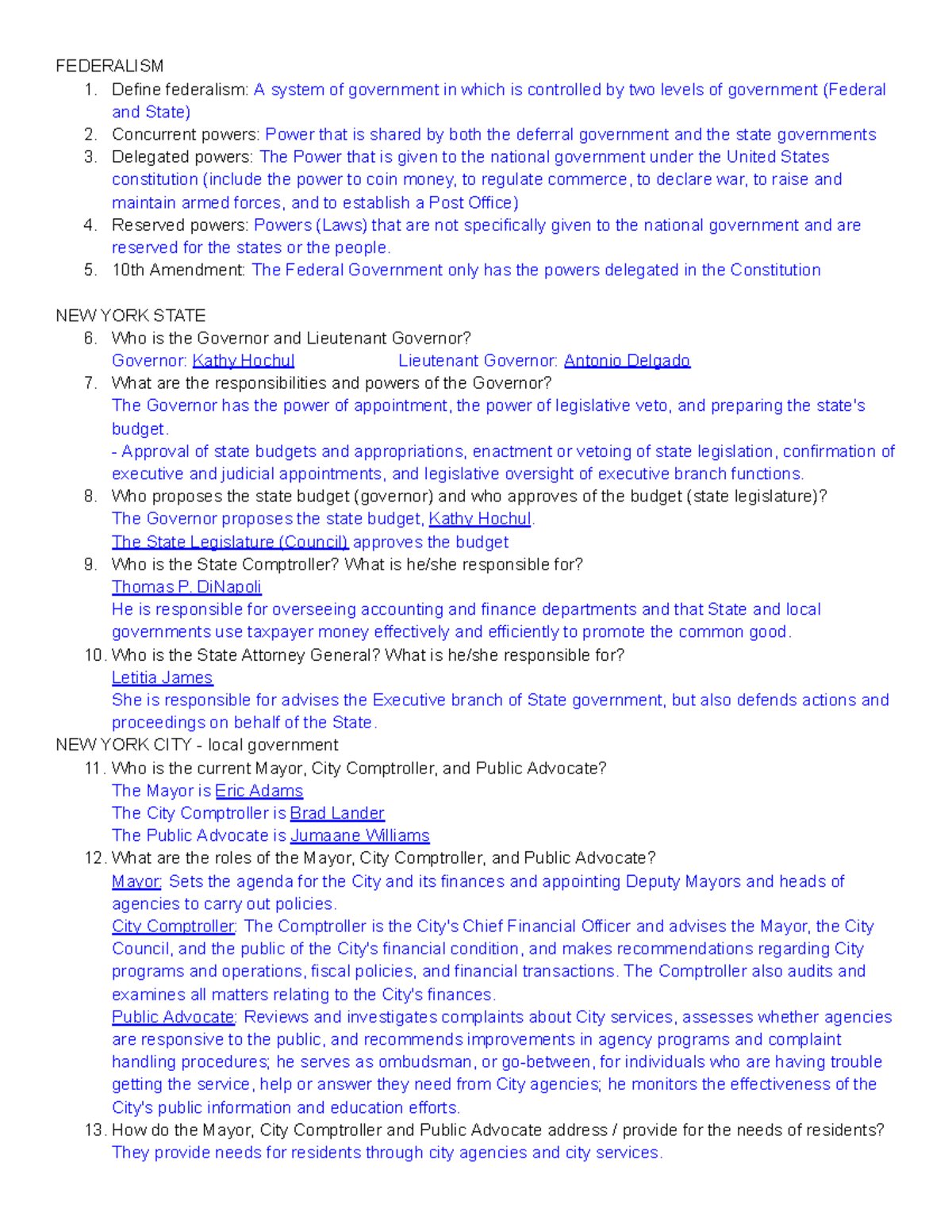 PDF 5 - Study Cheat - FEDERALISM Define federalism: A system of ...