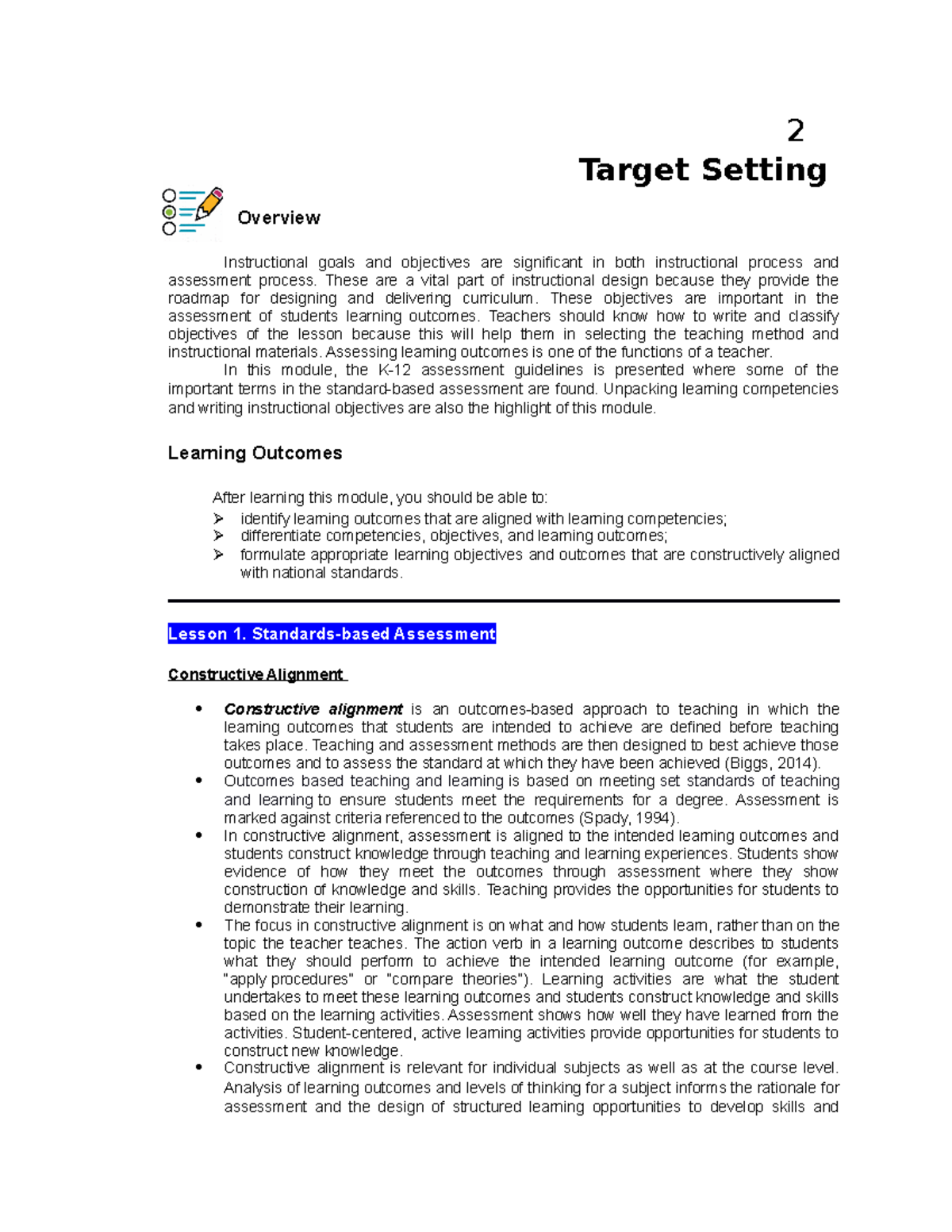 Module-Assessment-2 - ASSESSMENT MODULE - 2 Target Setting Overview ...
