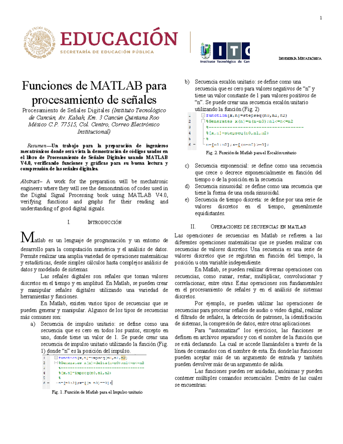 Funciones de Matlab para procesamiento de señales - INGENIERÍA ...