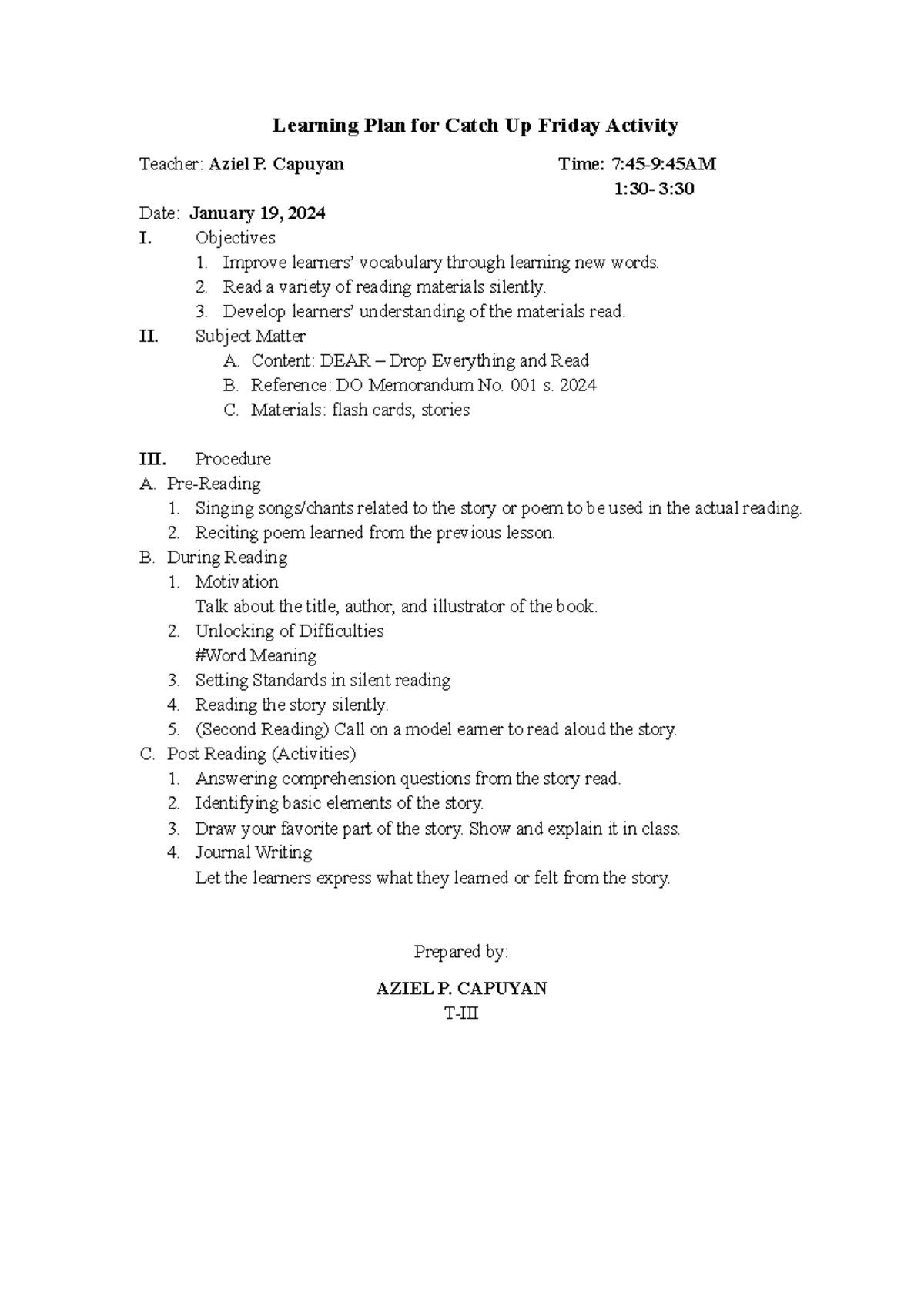 Sample-DLP-FOR- Catch-UP- Friday - Learning Plan for Catch Up Friday ...