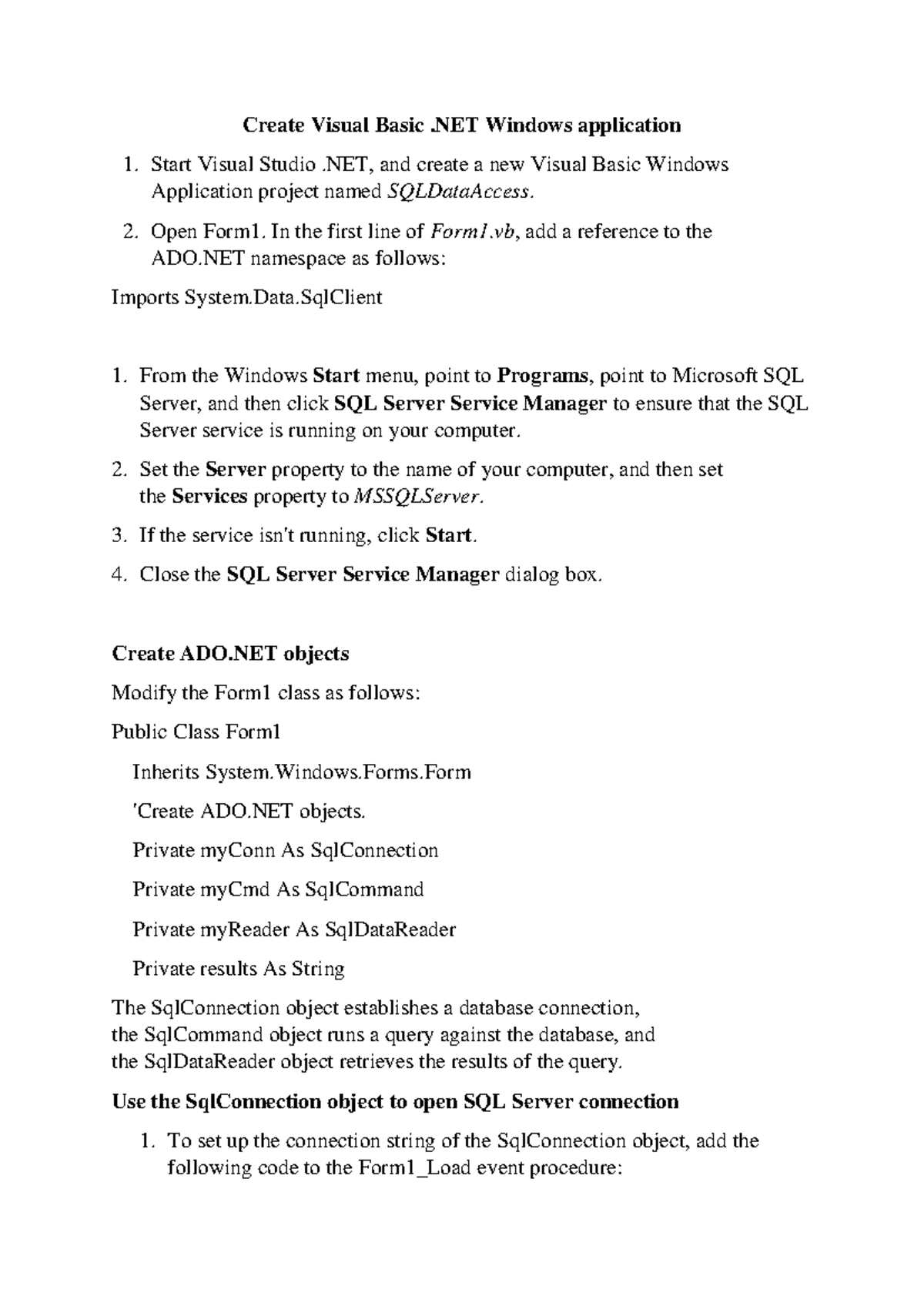 Create Visual Basic .NET Windows application - Create Visual Basic .NET Windows application ...