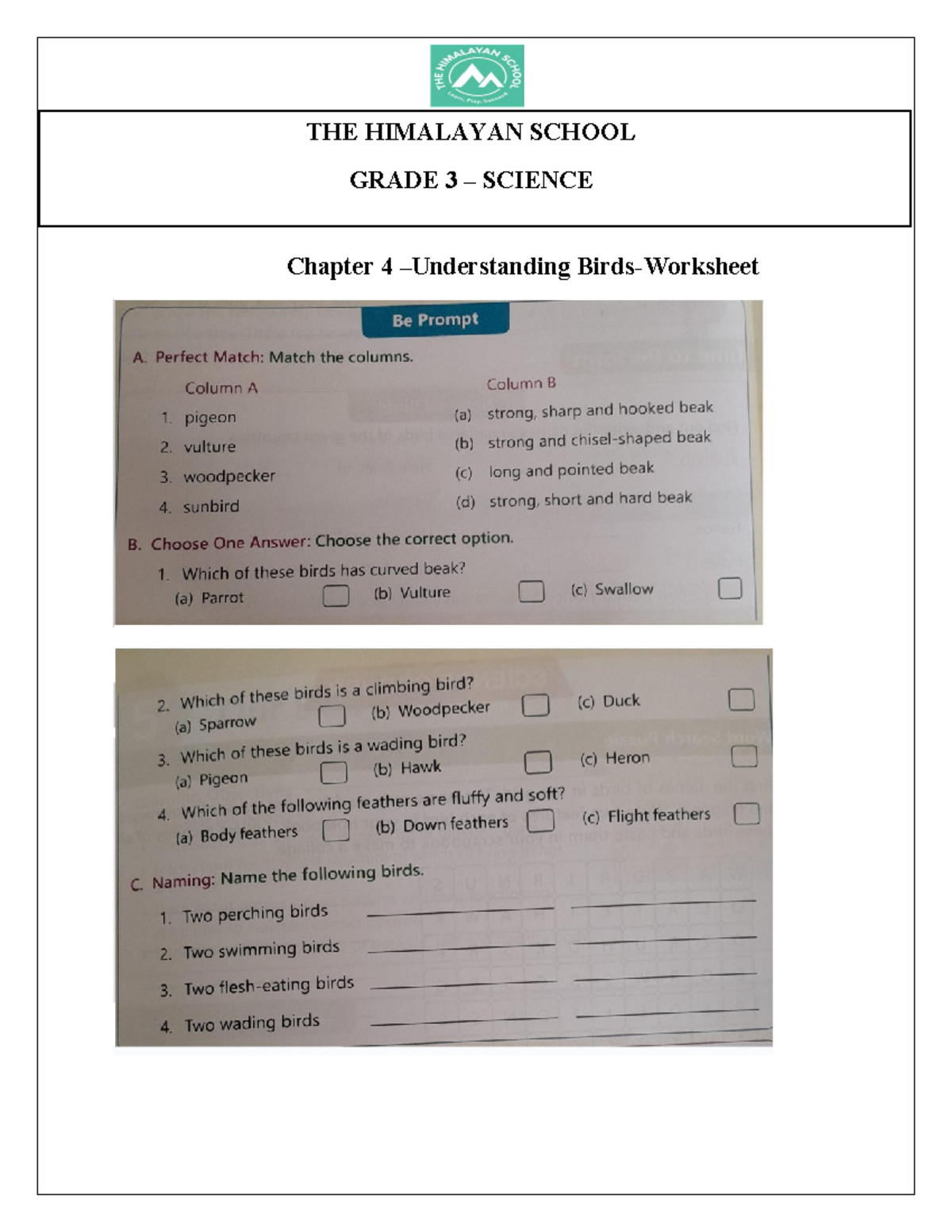 Chapter 4 Science Worksheet - HE HAMALAYANT SCHOOL THE HIMALAYAN SCHOOL ...