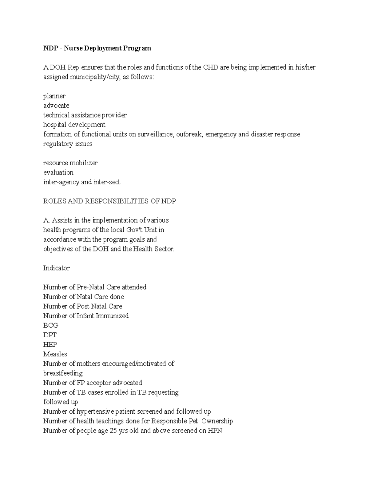 NDP - Nurse Deployment Program - Assists in the implementation of ...