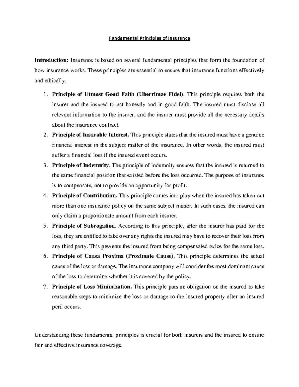 Fundamental Principles of Insurance - Fundamental Principles of ...