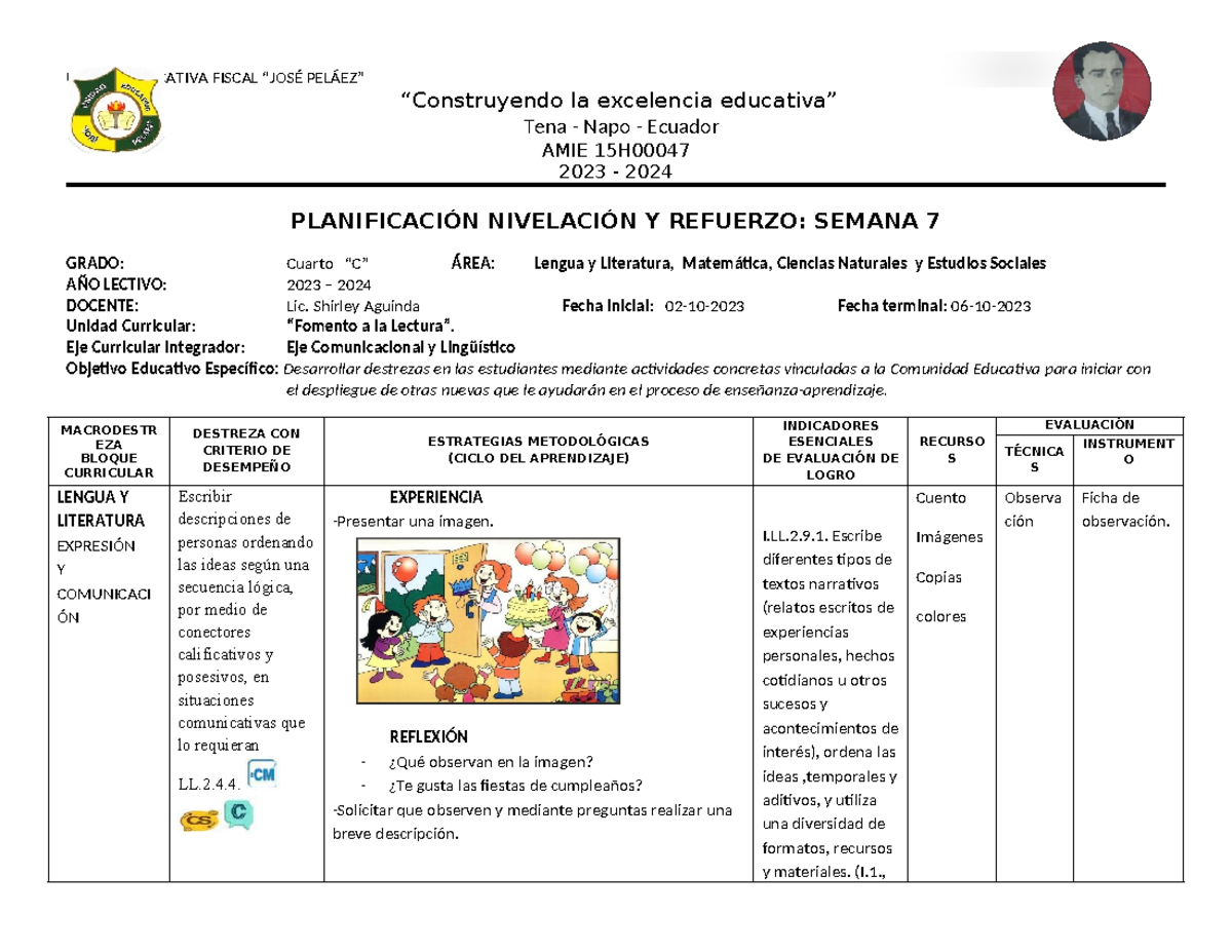 Planificaciones Semanal N.- 7 Nivelacion Y Refuerzo SHIR - UNIDAD ...
