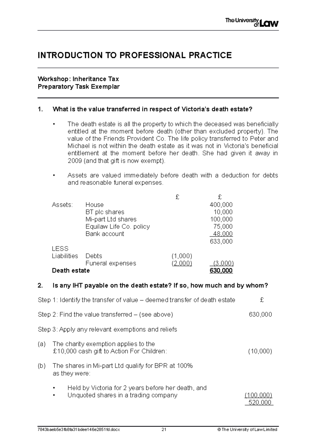 Prep task example - IHT - INTRODUCTION TO PROFESSIONAL PRACTICE ...