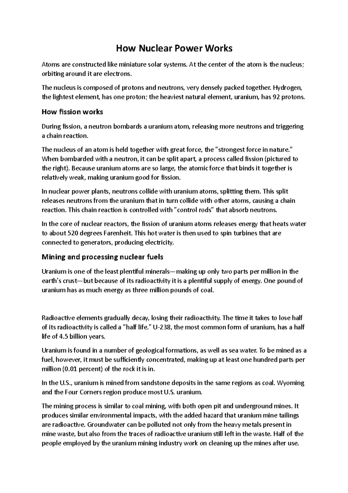 How Nuclear Power Works - How Nuclear Power Works Atoms are constructed ...