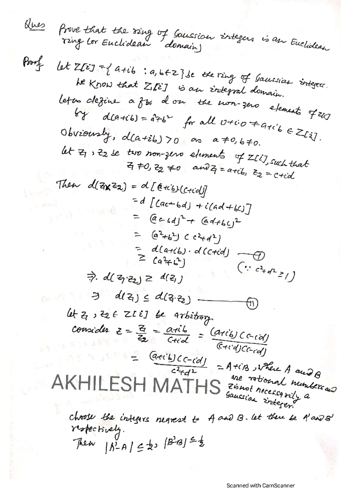 Doubt Problem@Paper-6#@Group-B - Ques Prove ring that (or Euclidean the ...