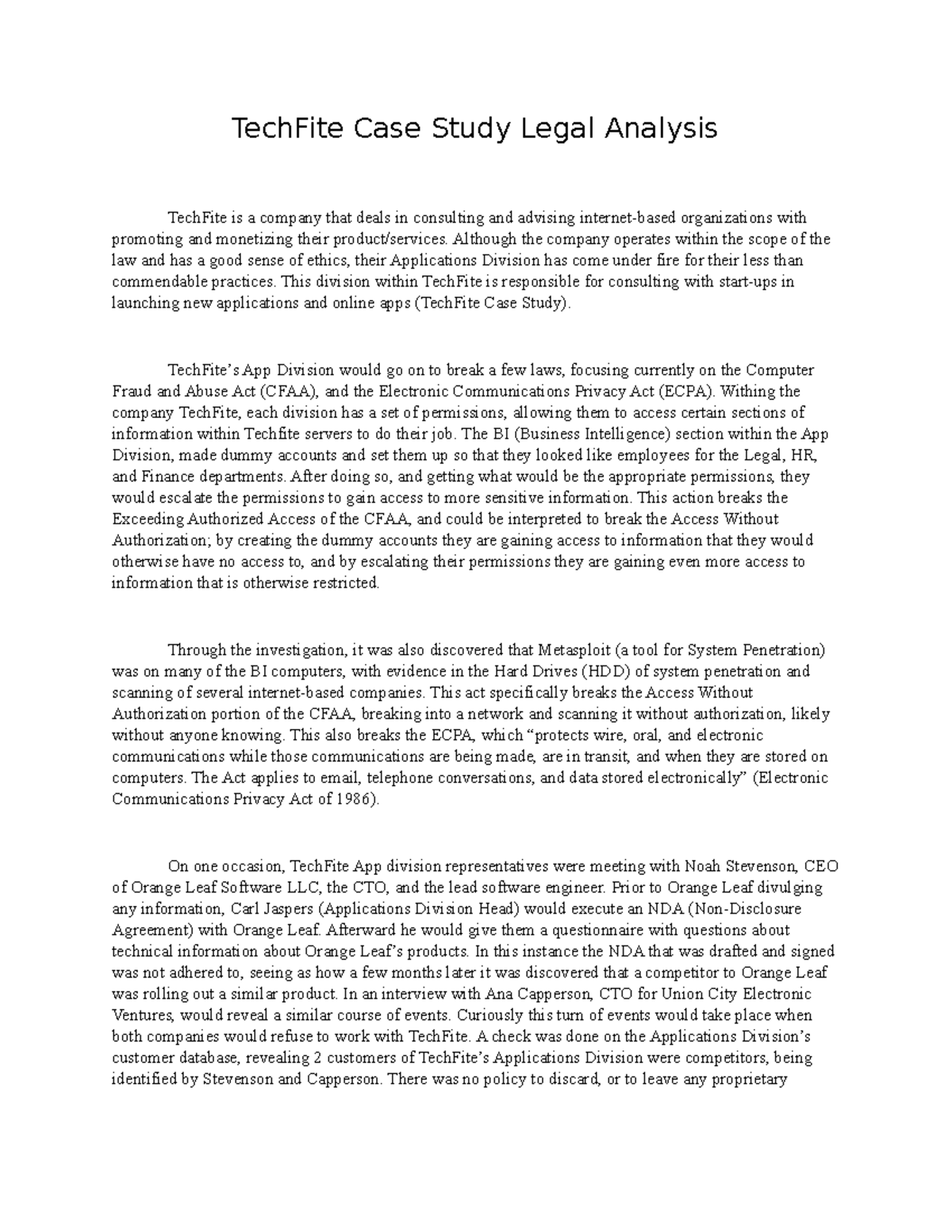 Tech Fite Case Study Legal Analysis - TechFite Case Study Legal ...