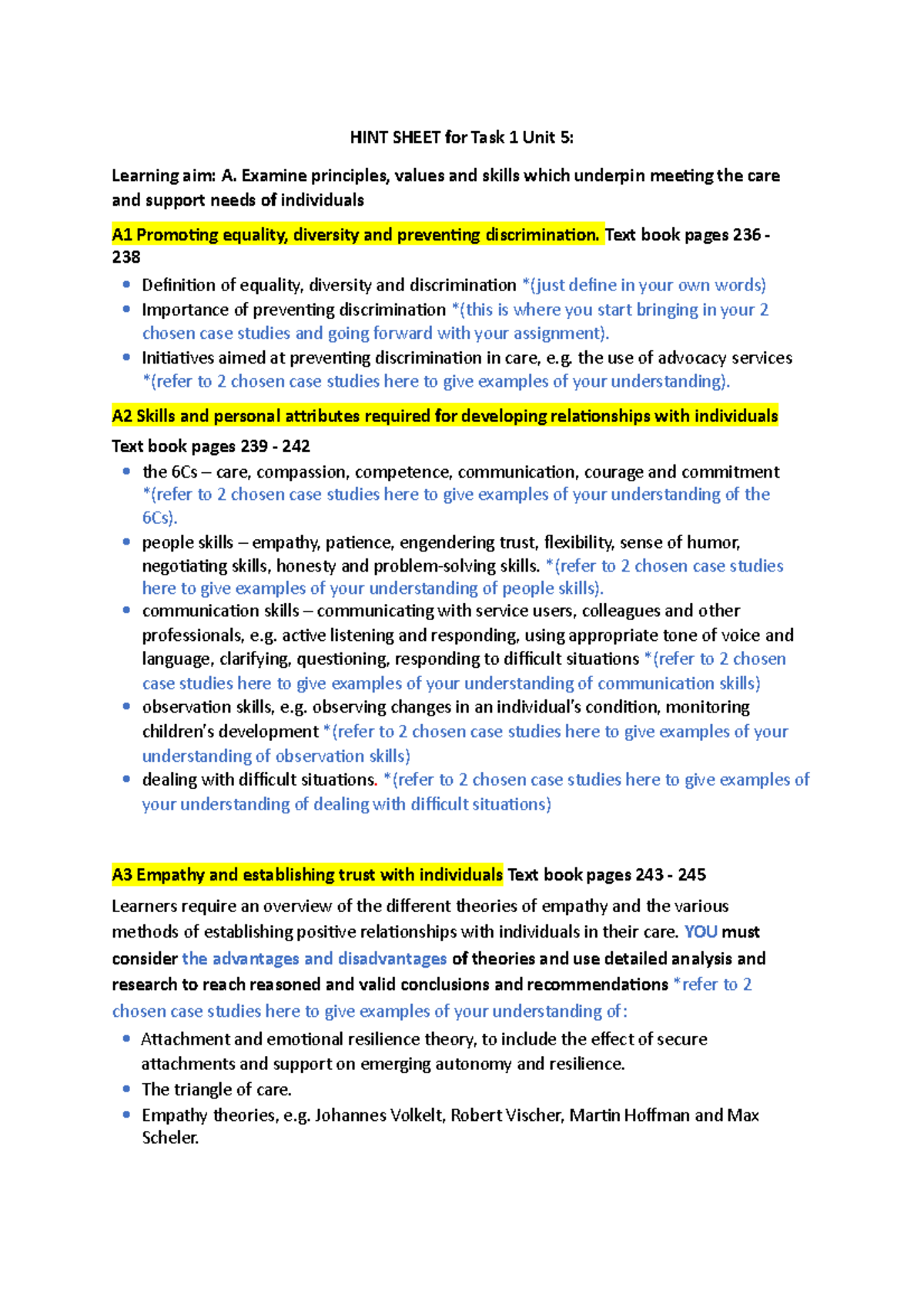 U5 Task 1 Hint Sheet - HINT SHEET for Task 1 Unit 5: Learning aim: A ...