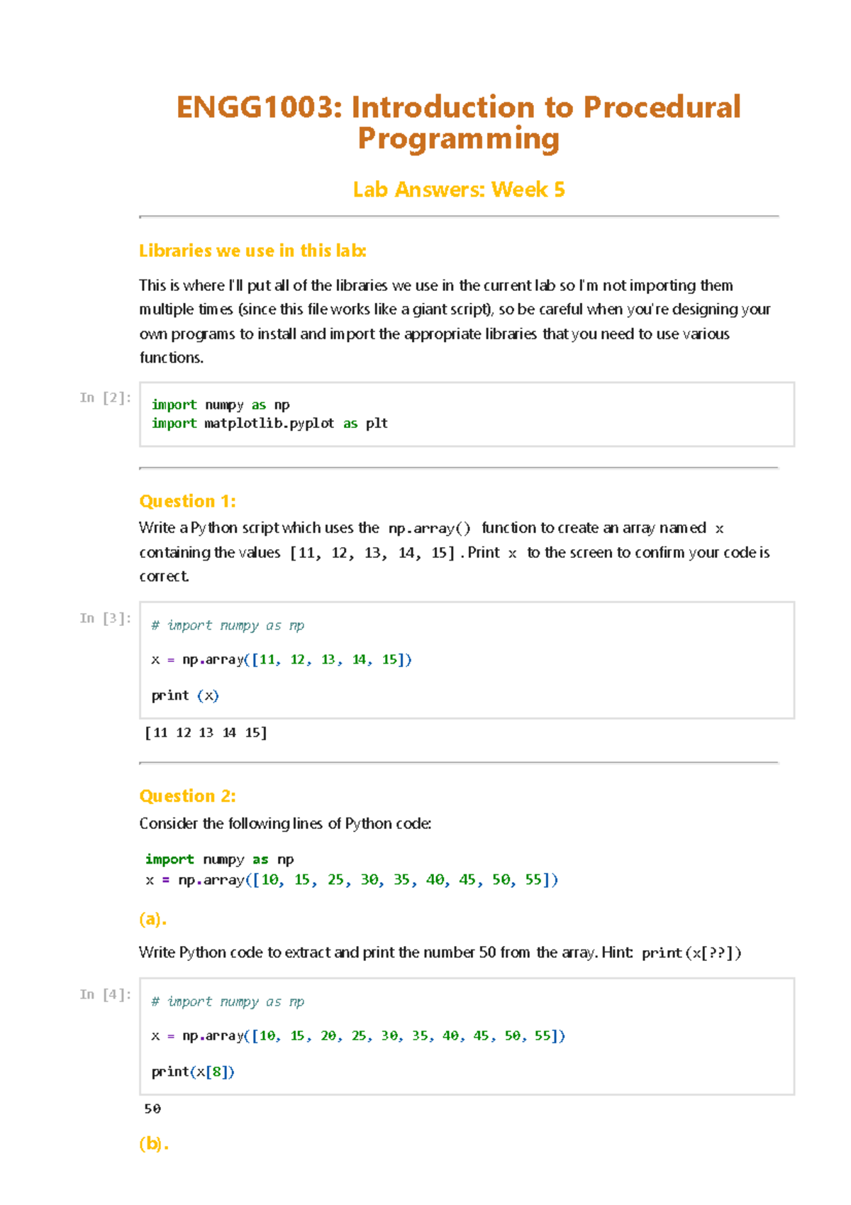 Wk5Lab Answers-1 - ENGG1003: Introduction to Procedural Programming Lab ...