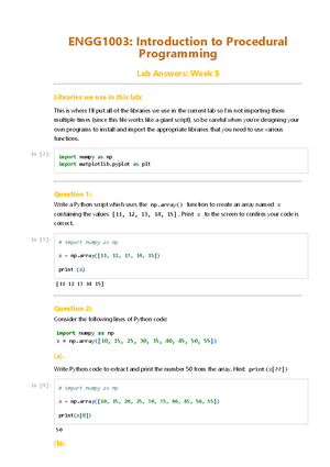 ENGG1003 Python Functions Sheet Wk6 - ENGG1003 PASS - Python Functions Tips Jacob Mahony numpy(a ...