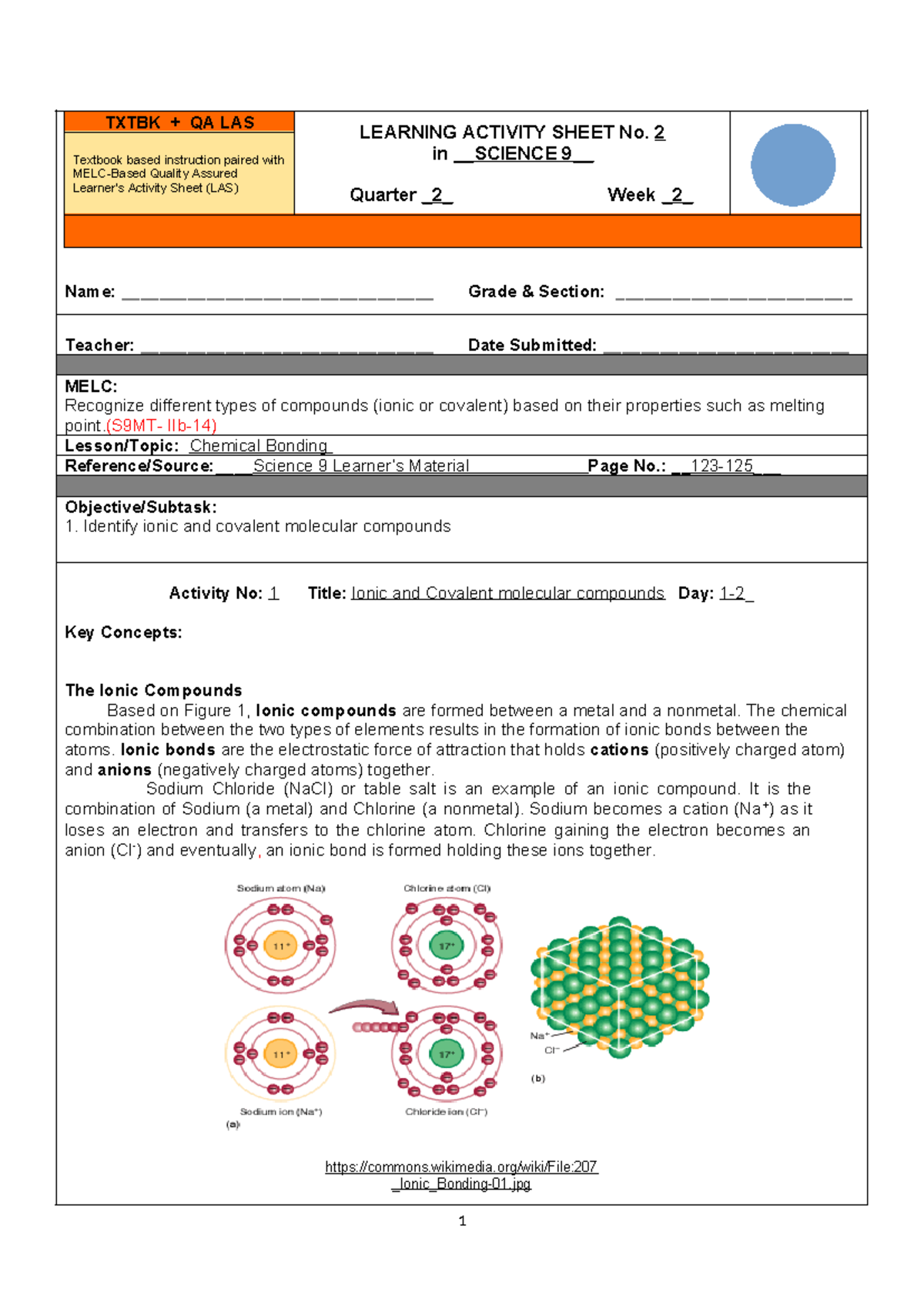LAS W2- Padayao& Moraca(illustrated) - TXTBK + QA LAS LEARNING ACTIVITY SHEET No. 2 in SCIENCE 9 ...
