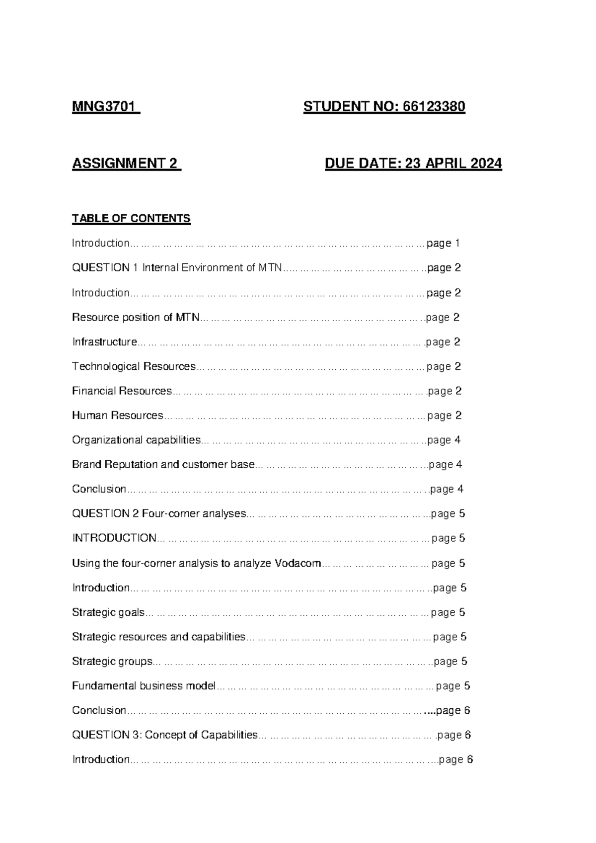MNG3701 - Assignment 1 - TABLE OF CONTENTS MNG3701 STUDENT NO ...