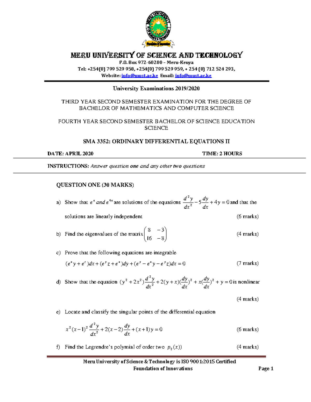 SMA-3352-Ordinary-Differential-Equations-II - Meru University of ...