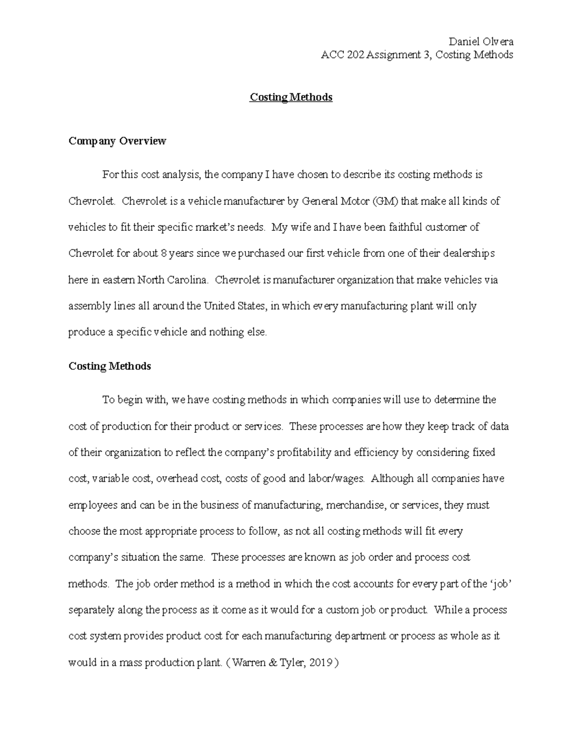 ACC 202 Module 3 Assignment Costing Methods - ACC 202 Assignment 3 ...