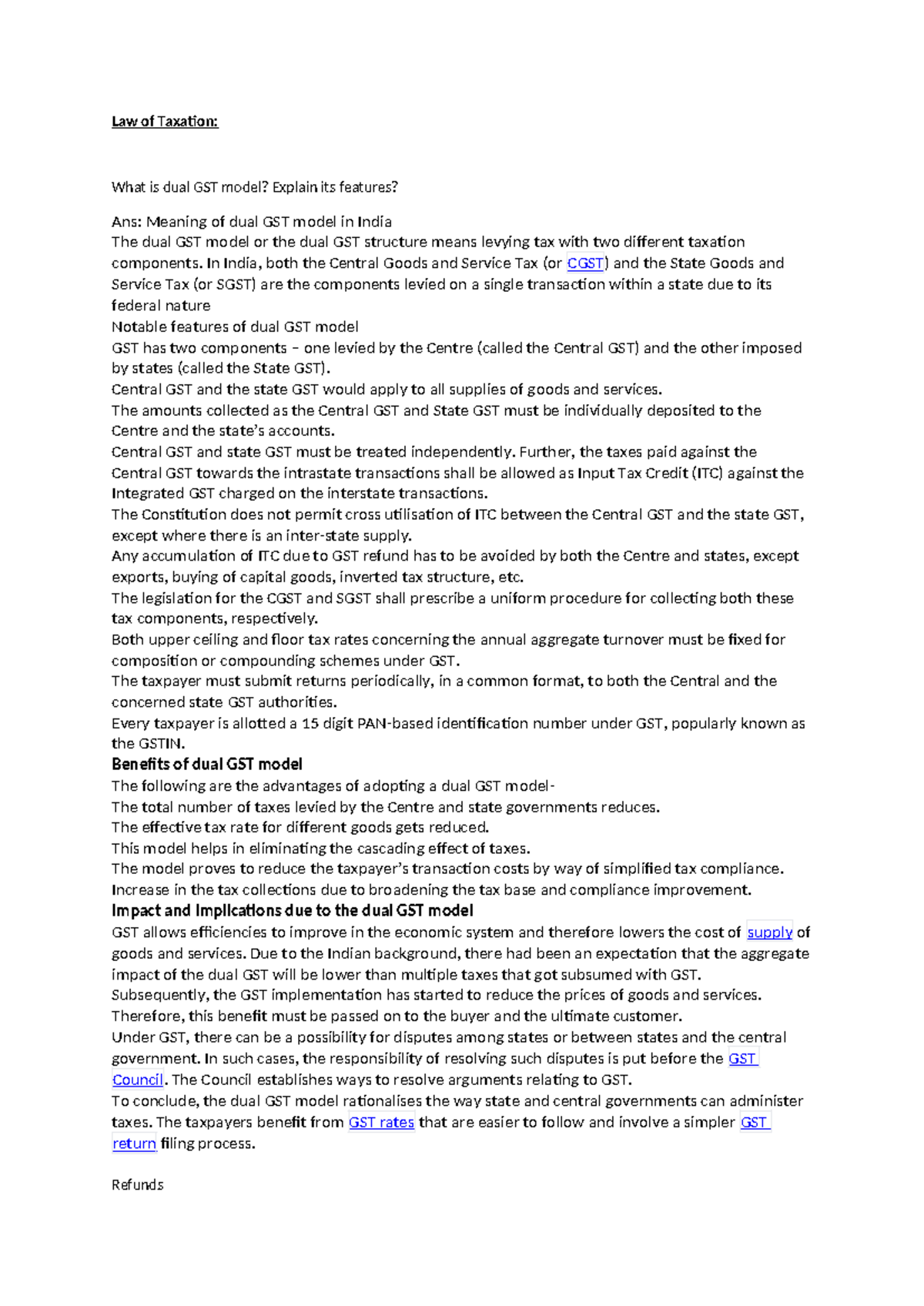 Law of Taxation - Llb - Law of Taxation: What is dual GST model ...