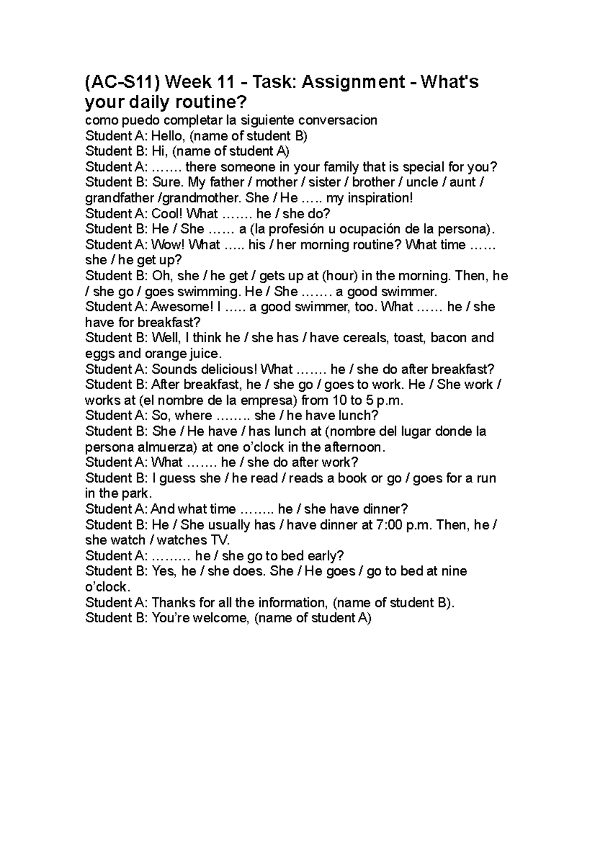 (AC-S11) Week 11 - ssss - (AC-S11) Week 11 - Task: Assignment - What's your daily routine? como ...