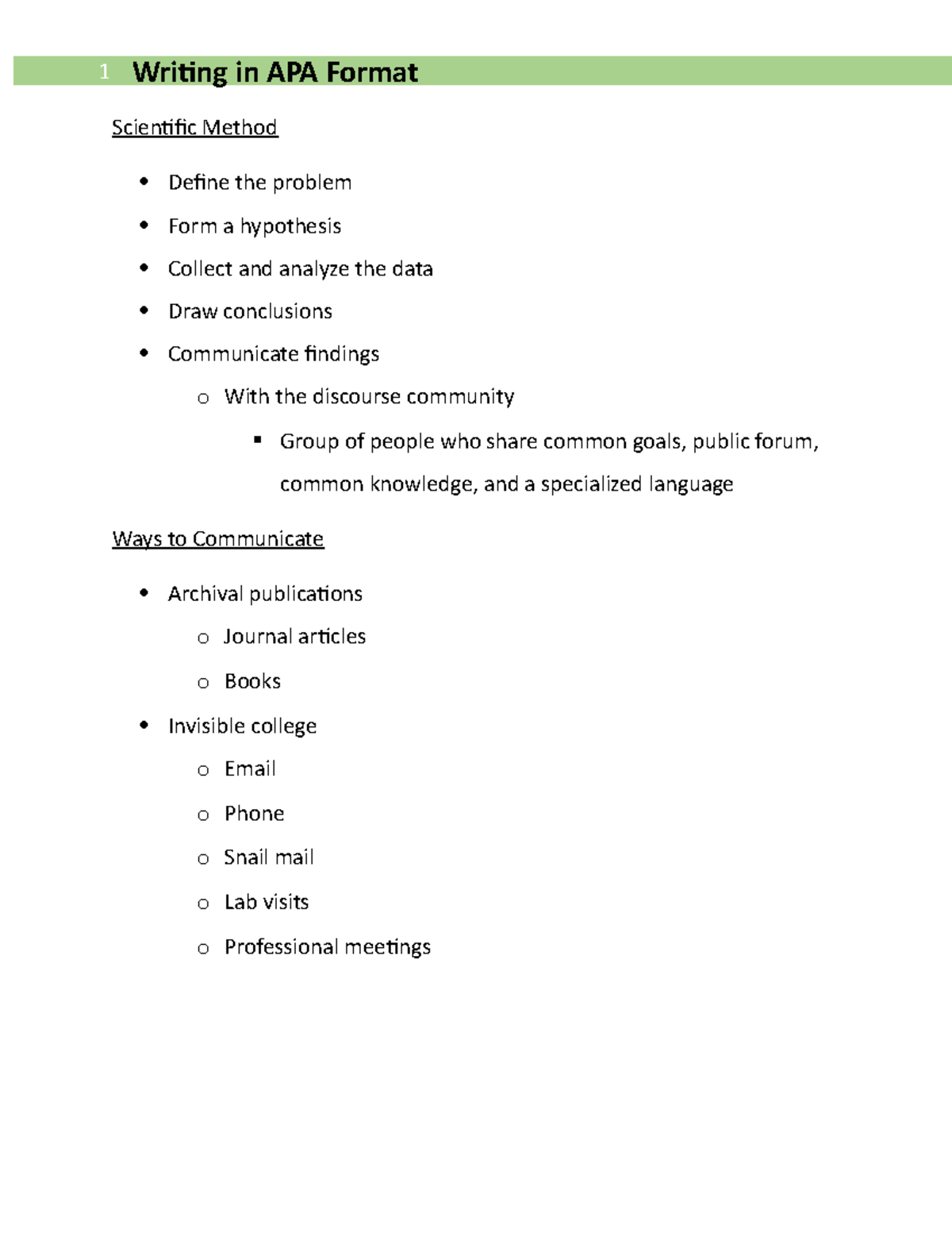 APA Format for Research - Scientific Method Define the problem Form a ...