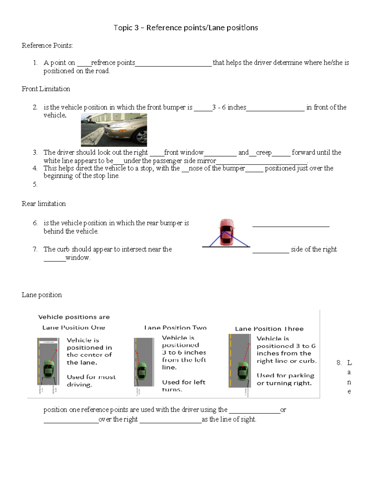 Copy of Topic 3 Reference Points Lane Positions Notes - Topic 3 ...