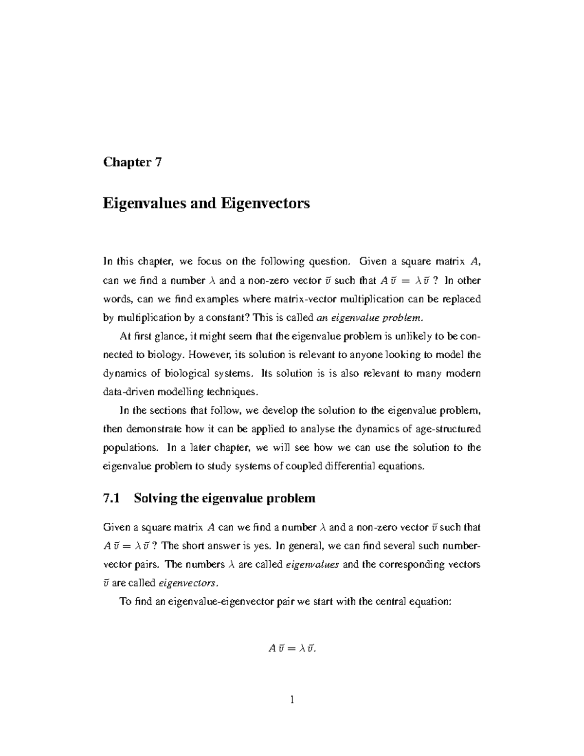 Ch7 - Chapter 7 of applied math 1201 - Chapter 7 Eigenvalues and Eigenvectors In this chapter ...