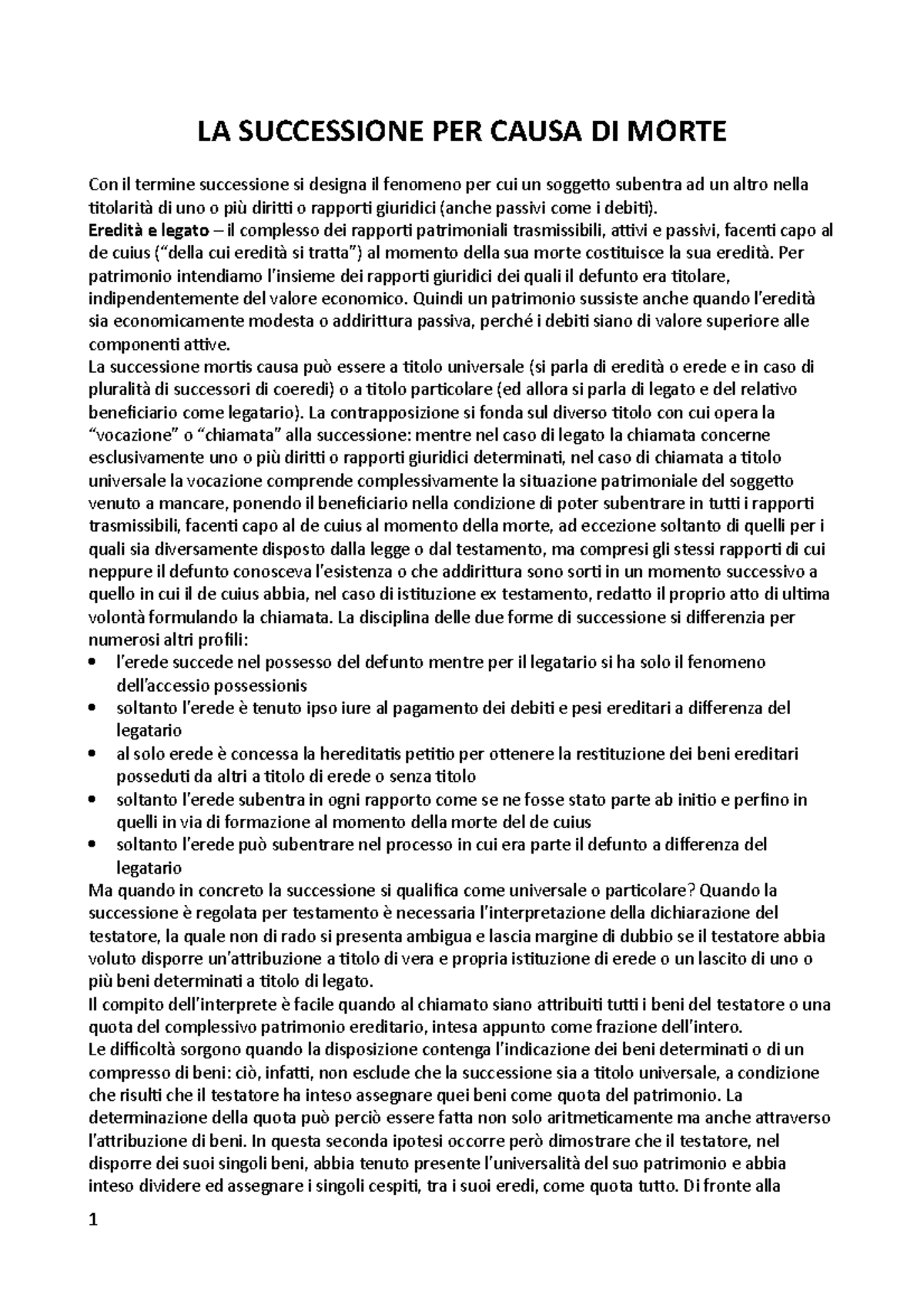 LA Successione PER Causa DI Morte - LA SUCCESSIONE PER CAUSA DI MORTE Con il termine successione ...