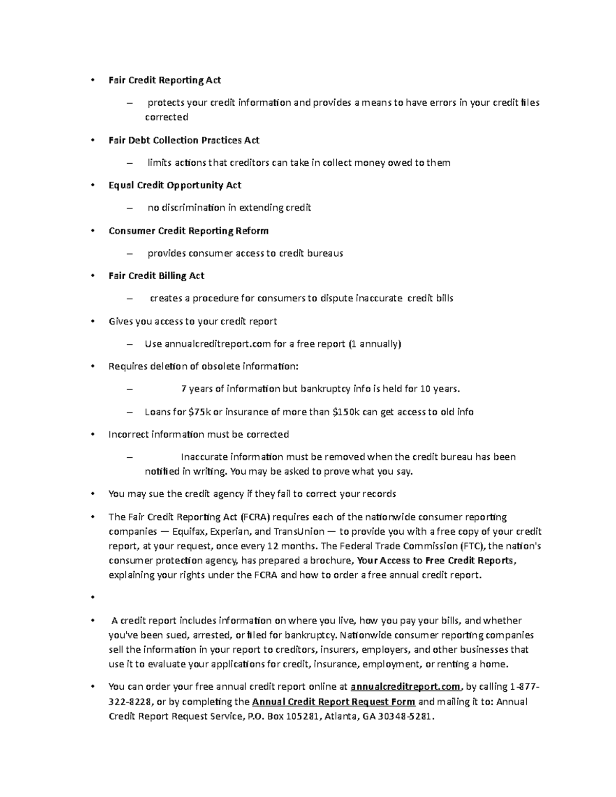 Credit Law - Lecture notes 7 - Fair Credit Reporting Act protects your ...