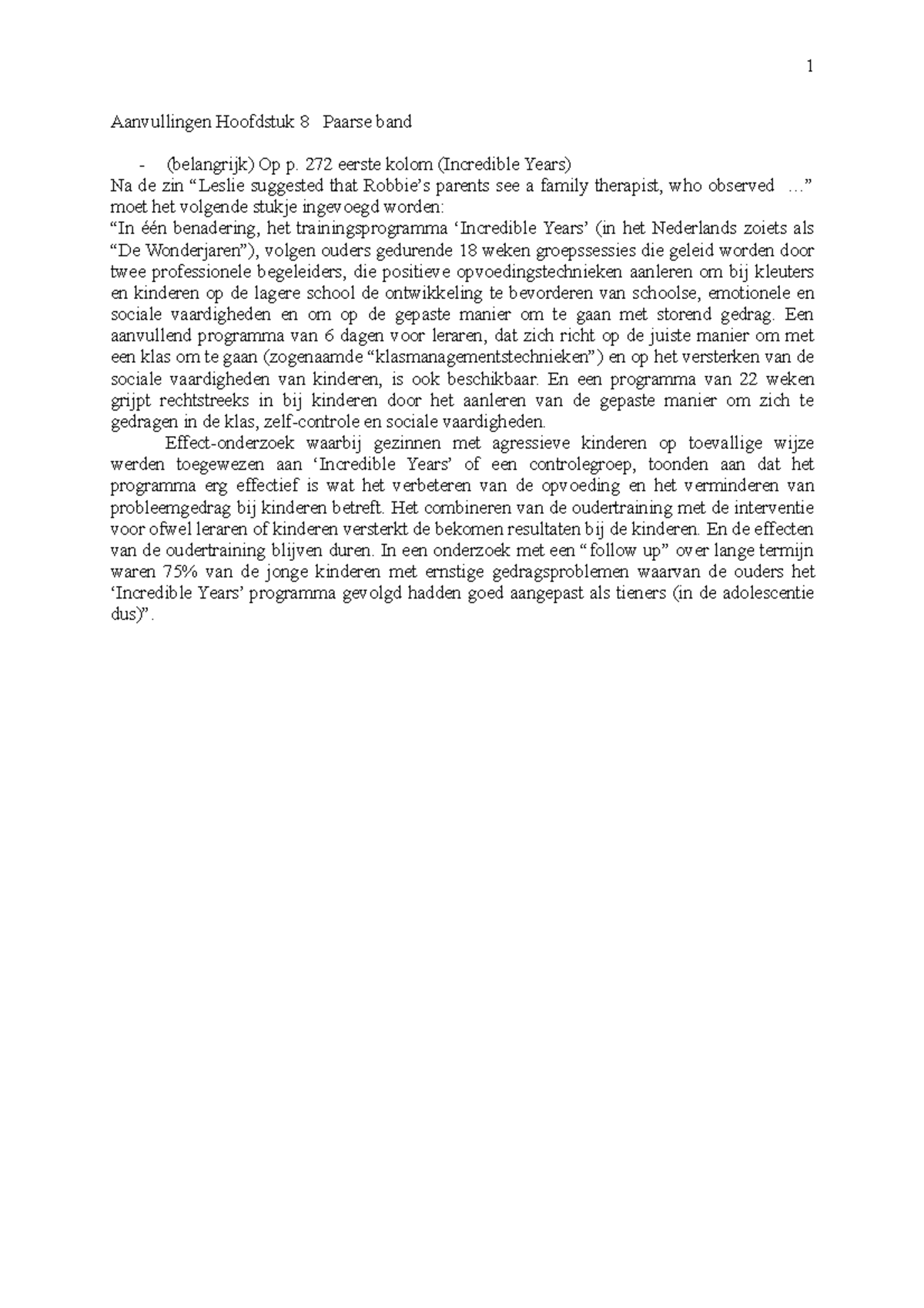 Aanvullingen handboek Ontwikkelingspsychologie Hoofdstuk 8 - 1 ...