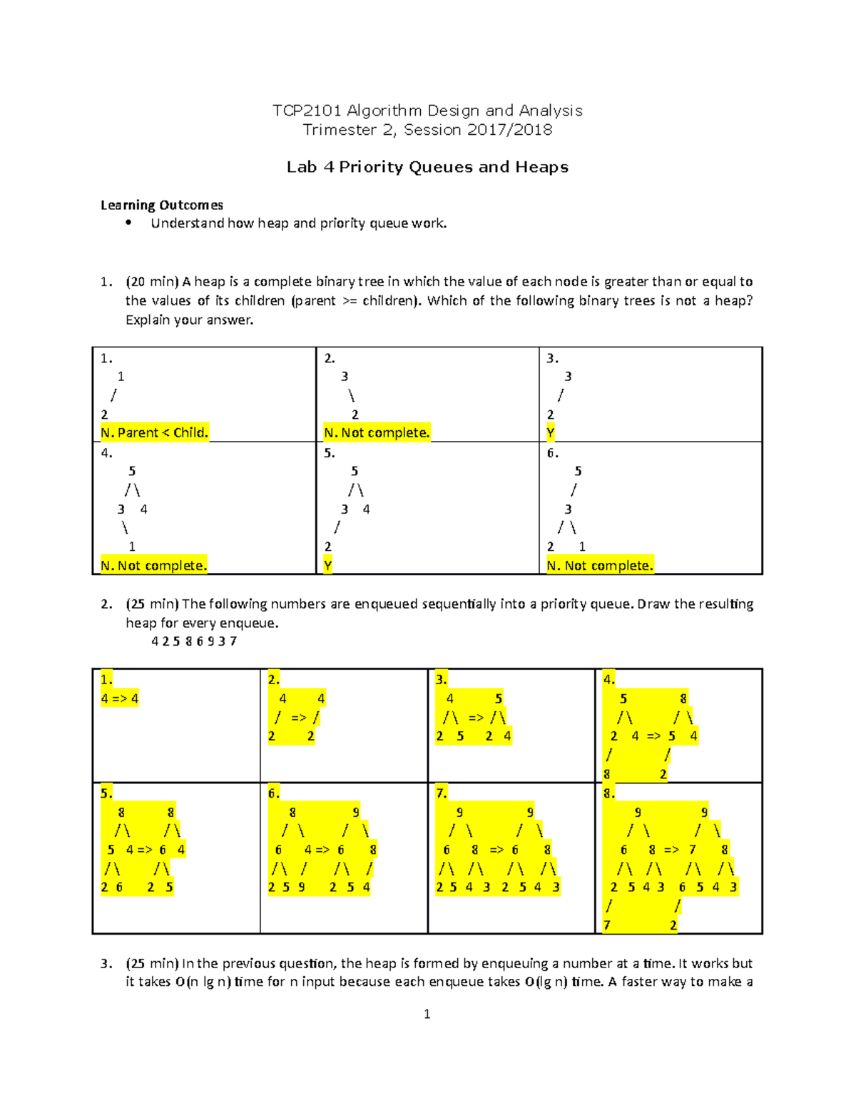 186703 Lab04 Priority Queues And Heaps Sol Tcp2101 Algorithm Design And Analysis Trimester 2
