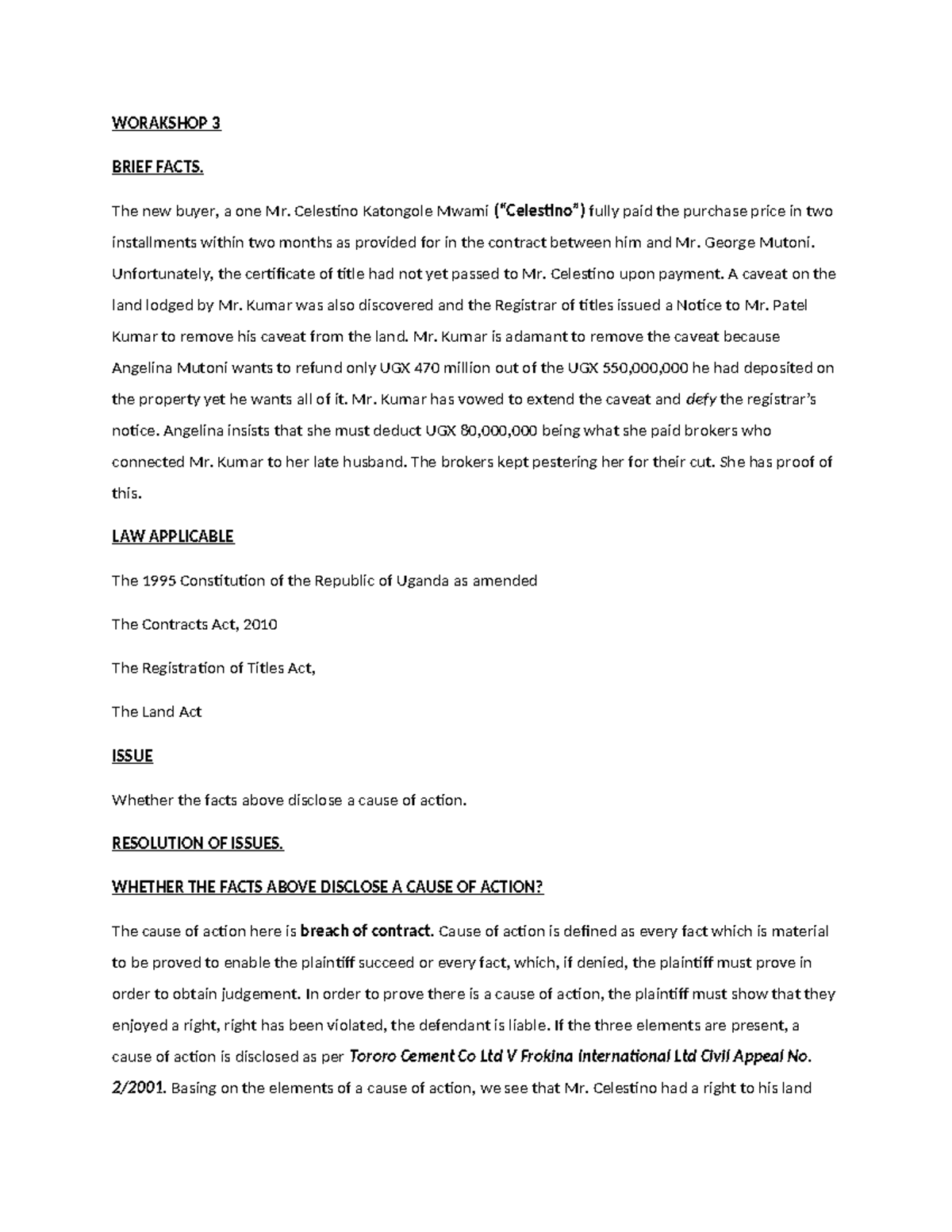 Workshop 3 Land transactions Firm B6 odd group - WORAKSHOP 3 BRIEF ...