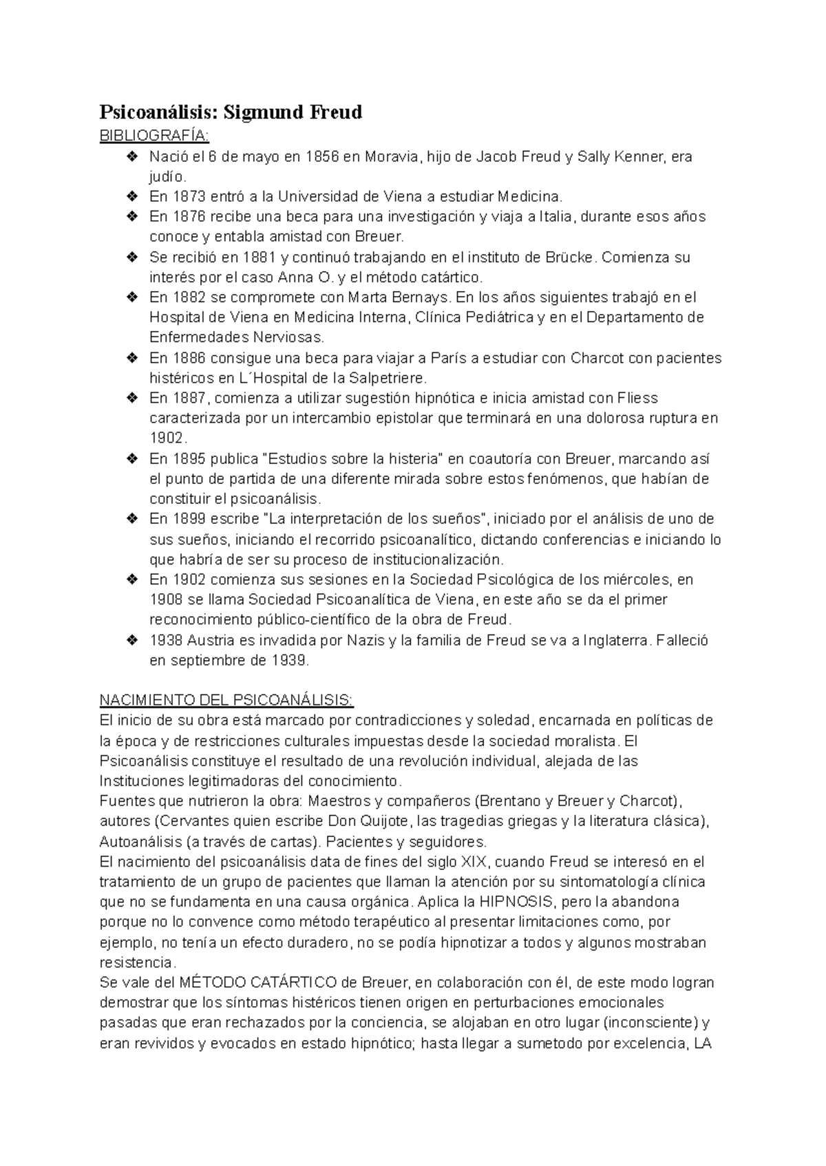 Resumen CPC2 - Psicoanálisis: Sigmund Freud BIBLIOGRAFÍA: Nació el 6 de ...