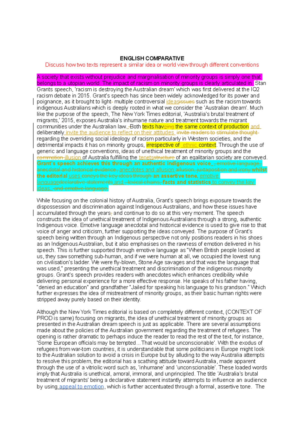 English wace exam text edited examples - ENGLISH COMPARATIVE Discuss ...