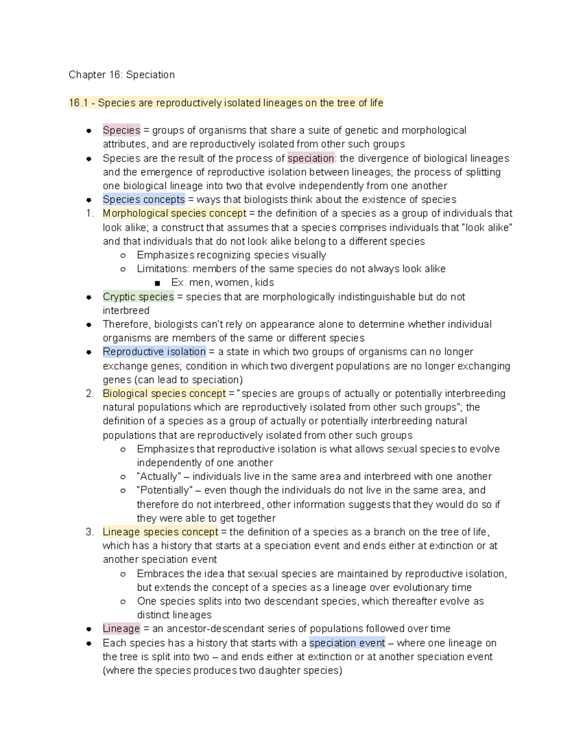 Bio Notes Chapter 16 - Biology 1102: Foundations of Biology - Chapter ...