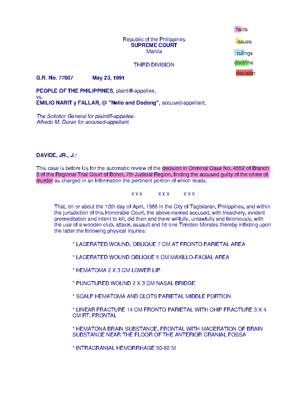 CASE 01 - G.R. No. 77087 - CASE STUDY - Republic of the Philippines SUPREME COURT Manila THIRD ...