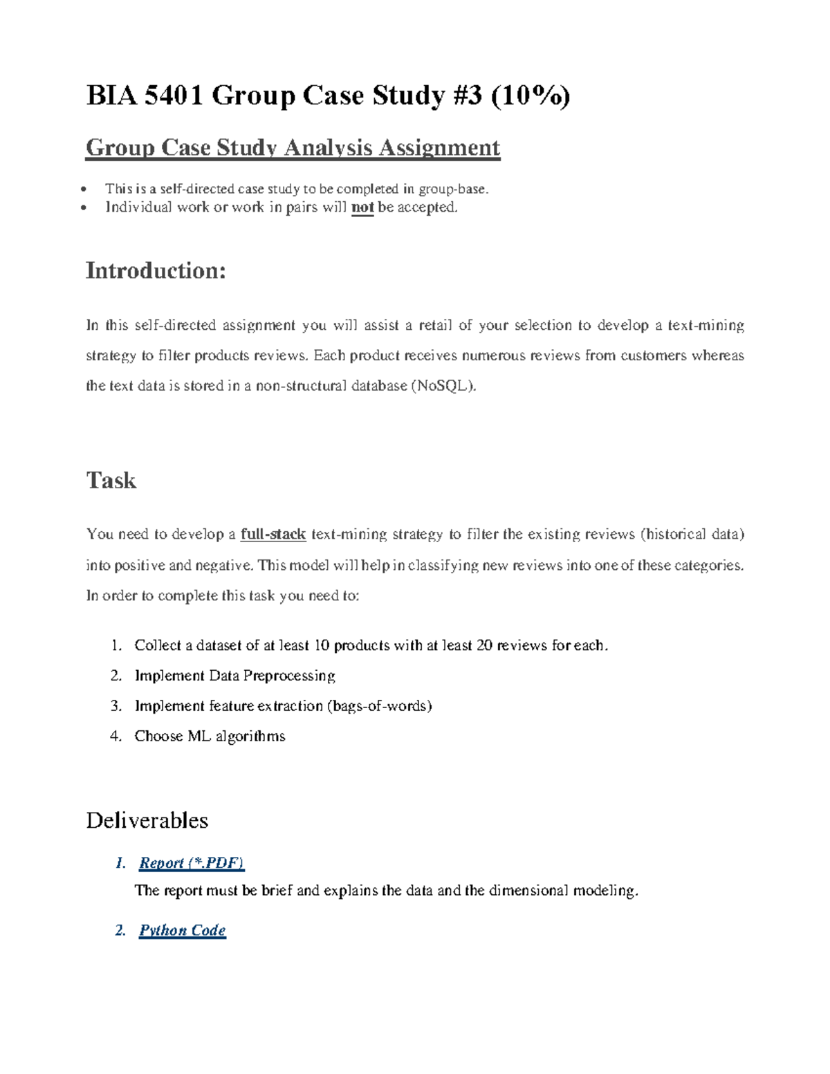 Case study # 3 - Assignment - BIA 5401 Group Case Study #3 (10%) Group ...