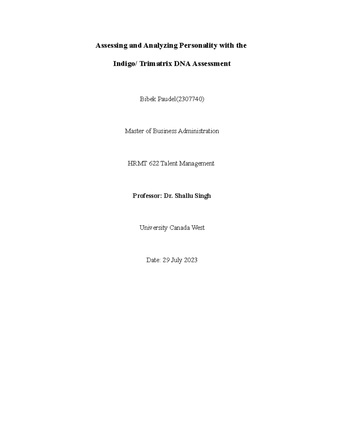 indigo assessment - Assessing and Analyzing Personality with the Indigo ...