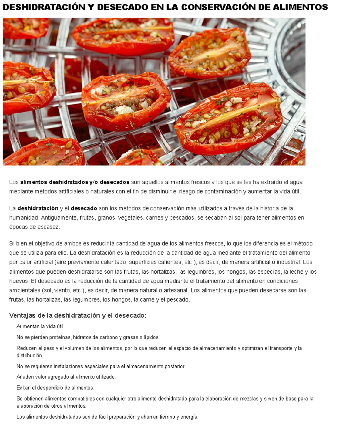 Deshidratación y desecado en la conservación de alimentos ...
